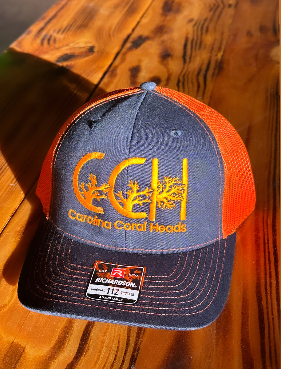 Orange & Blue Hat w/ orange stitching – Carolinacoralheads